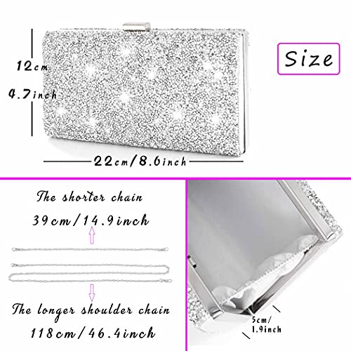 ELABEST Glitter Evening Clutch Bag Rhinestone Handbag Crossbody Purse Wedding Party Bag for Women and Girls (Double-sided silver crystal)