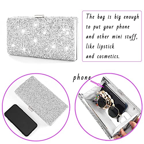 ELABEST Glitter Evening Clutch Bag Rhinestone Handbag Crossbody Purse Wedding Party Bag for Women and Girls (Double-sided silver crystal)