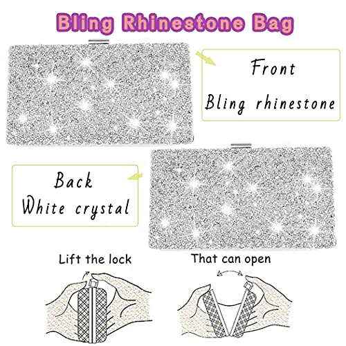 ELABEST Glitter Evening Clutch Bag Rhinestone Handbag Crossbody Purse Wedding Party Bag for Women and Girls (Double-sided silver crystal)