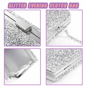 ELABEST Glitter Evening Clutch Bag Rhinestone Handbag Crossbody Purse Wedding Party Bag for Women and Girls (Double-sided silver crystal)