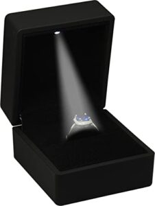 the jewellery pak led black ring box for proposal, wedding, engagement, valentine day, mother’s father’s christmas luxury jewelry gift with light dimension 2.36(w)x2.56(d)x1.97(h) inch, classical