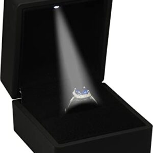 The Jewellery Pak LED Black Ring Box for Proposal, Wedding, Engagement, Valentine Day, Mother's Father's Christmas Luxury Jewelry Gift with Light Dimension 2.36(W)x2.56(D)x1.97(H) inch, Classical