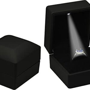 The Jewellery Pak LED Black Ring Box for Proposal, Wedding, Engagement, Valentine Day, Mother's Father's Christmas Luxury Jewelry Gift with Light Dimension 2.36(W)x2.56(D)x1.97(H) inch, Classical