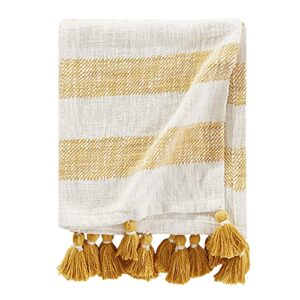 brielle home lara striped cotton throw blanket, yellow, 50×60