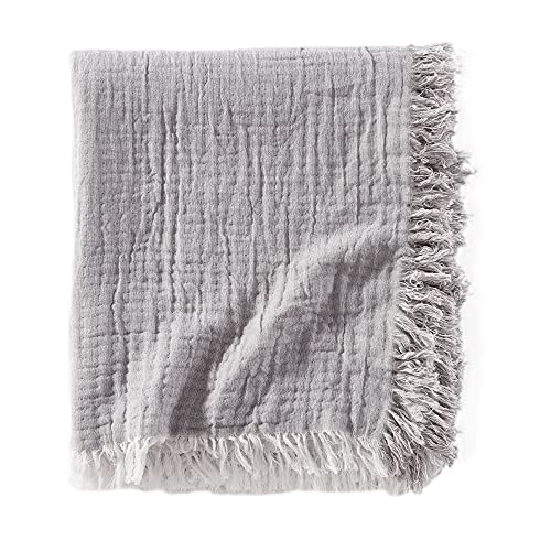 Brielle Home Denver Reversible Cotton Gauze Throw Blanket, Grey/Ecru, 50x60