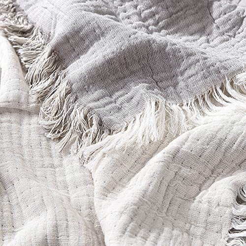 Brielle Home Denver Reversible Cotton Gauze Throw Blanket, Grey/Ecru, 50x60