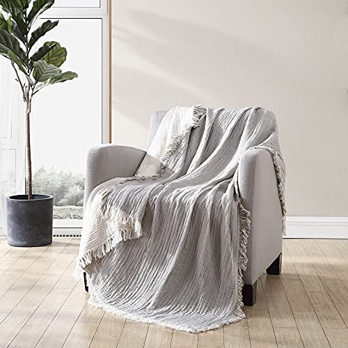 Brielle Home Denver Reversible Cotton Gauze Throw Blanket, Grey/Ecru, 50x60