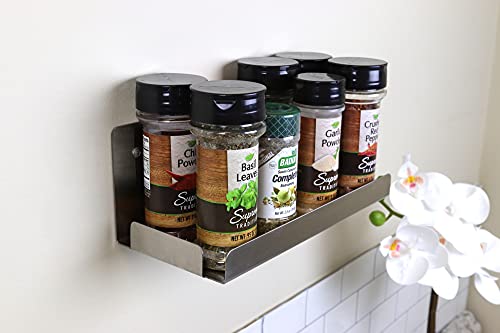 Deco Gables Designs 3 Modern Brushed Stainless Steel Spice Racks Floating Wall Shelf Hanging Durable Polished Solid Metal for Home Kitchen Dining Room with Mounting Hardware 10 Inches Wide Set of 3