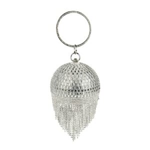 lanpet women round ball crystal evening clutch purse tassel wedding party handbags