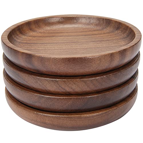 MAPRIAL Wooden Coasters for Drinks, 4 Pack 4 Inch Wood Drink Coasters Set 100% Natural Walnut Coasters for Housewarming Gifts for New Home, Office, Home Decor, Bar Table, Any Kind of Cup