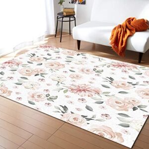 homedecorart large area rugs 3′ x 5′ throw carpet floor cover nursery rugs for children, retro pink flowers romantic watercolor texture modern kitchen mat runner rugs for living room/bedroom