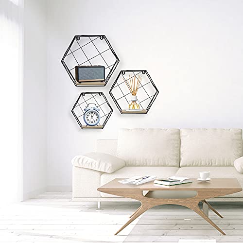 Fasmov 3 Pack Hexagon Shelves Wall Mounted Floating Shelves, Farmhouse Storage Shelves for Wall Decor for Living Room, Kitchen and Bedroom