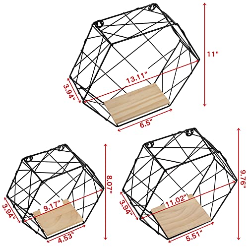 Fasmov 3 Pack Hexagon Shelves Wall Mounted Floating Shelves, Farmhouse Storage Shelves for Wall Decor for Living Room, Kitchen and Bedroom