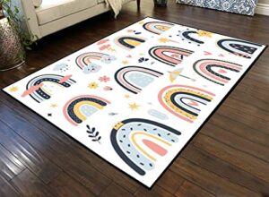 baistsaeler large area runner rug movie mat cute weather elements childish boho rainbows and clouds doodle non-slip floor mat doormats indoor outdoor carpet mat nursery throw rug patio mat,63 x 95 in