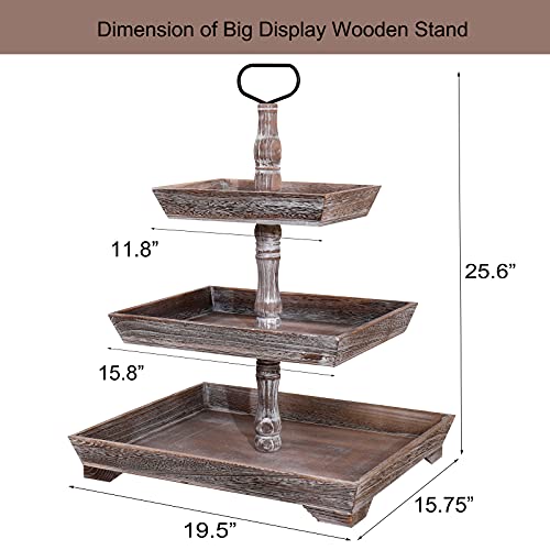 3 Tier Serving Tray Rectangle Tiered Tray Decorative 3 Tier Wood Serving Trays,Farmhouse Decor Holiday Home Decoration,Durable,Large Storage Tray (Rustic Brown)