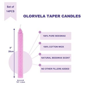 olorvela Taper Candles Handmade Beeswax Candles 14pcs, Hand-Rolled Candles Made of 100% Pure Beeswax, Natural Scent, Smokeless and Dripless Tapers(7 Pair, Light)