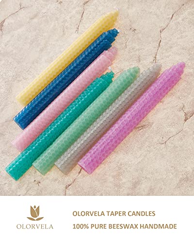 olorvela Taper Candles Handmade Beeswax Candles 14pcs, Hand-Rolled Candles Made of 100% Pure Beeswax, Natural Scent, Smokeless and Dripless Tapers(7 Pair, Light)