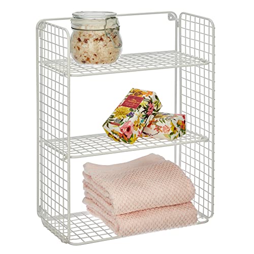 mDesign Metal Wire 3-Tier Hanging Shelf for Bathroom Storage - Wall Mounted Decorative Shelves - Floating Metal Bathroom Shelf Basket - Bathroom Wall Shelving - Concerto Collection - White