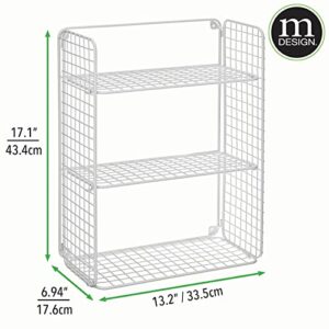 mDesign Metal Wire 3-Tier Hanging Shelf for Bathroom Storage - Wall Mounted Decorative Shelves - Floating Metal Bathroom Shelf Basket - Bathroom Wall Shelving - Concerto Collection - White