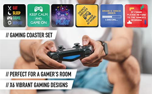 Gaming Drinks Coasters - Pack of 6 Novelty Gift for The Ultimate Gamer - Man Cave Arcade Gaming Accessories for The Perfect Computer Setup