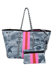 trymall beach bags, large capacity handbag camo waterproof women casual fashion tote (white red)