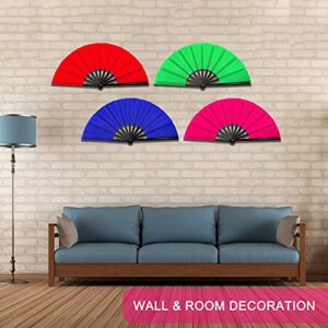 4 Pieces Large Folding Fan Silk Hand Fan Chinese Japanese Kung Fu Tai Chi Handheld Fan Folding Dancing Prop Craft Fan for Men Women Festival Wedding Party (Royal Blue, Rose Red, Green, Red)