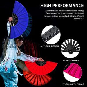 4 Pieces Large Folding Fan Silk Hand Fan Chinese Japanese Kung Fu Tai Chi Handheld Fan Folding Dancing Prop Craft Fan for Men Women Festival Wedding Party (Royal Blue, Rose Red, Green, Red)