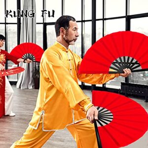 4 Pieces Large Folding Fan Silk Hand Fan Chinese Japanese Kung Fu Tai Chi Handheld Fan Folding Dancing Prop Craft Fan for Men Women Festival Wedding Party (Royal Blue, Rose Red, Green, Red)