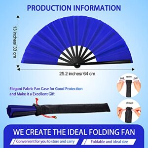 4 Pieces Large Folding Fan Silk Hand Fan Chinese Japanese Kung Fu Tai Chi Handheld Fan Folding Dancing Prop Craft Fan for Men Women Festival Wedding Party (Royal Blue, Rose Red, Green, Red)