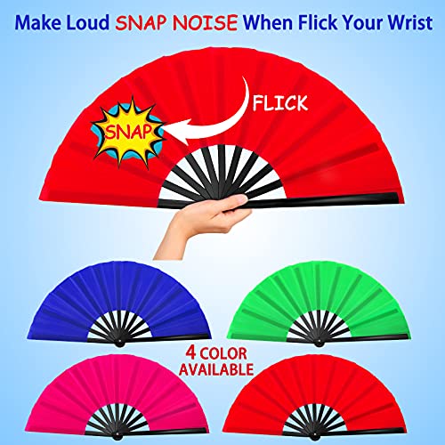 4 Pieces Large Folding Fan Silk Hand Fan Chinese Japanese Kung Fu Tai Chi Handheld Fan Folding Dancing Prop Craft Fan for Men Women Festival Wedding Party (Royal Blue, Rose Red, Green, Red)