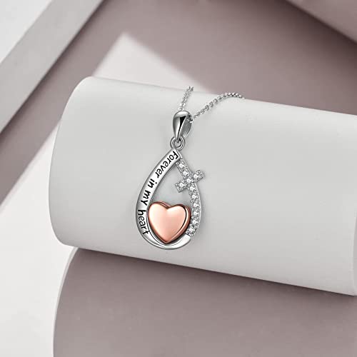 HUKKUN Urn Necklace for Women Sterling Silver Rose Gold Heart Cremation Jewelry for Ashes Teardrop Memorial Gift for Mother