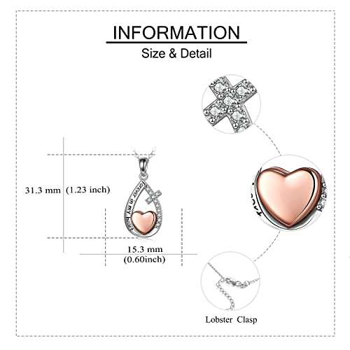 HUKKUN Urn Necklace for Women Sterling Silver Rose Gold Heart Cremation Jewelry for Ashes Teardrop Memorial Gift for Mother