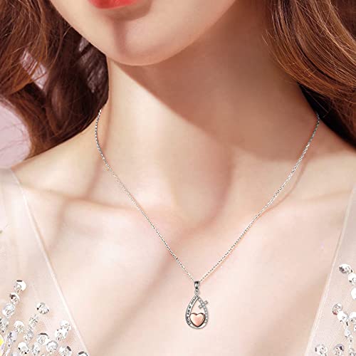 HUKKUN Urn Necklace for Women Sterling Silver Rose Gold Heart Cremation Jewelry for Ashes Teardrop Memorial Gift for Mother