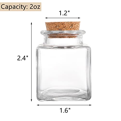 Dicunoy 20 PCS Glass Favor Jars with Cork Lids, 2 OZ Mini Square Vials Bottles for Herb Storage, Small Spice Containers for Tea, Jelly, Candy, Potions, Wedding & Party Favors, DIY Crafts