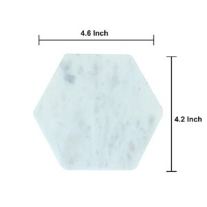 Lavaux Designs – Set of 6 Hexagon Marble Coasters | White Decor for Modern Homes | Drink Coasters for Coffee Table, Dining, Bar or Office| Made from 100% Solid Real Marble | Cute Stone Coasters