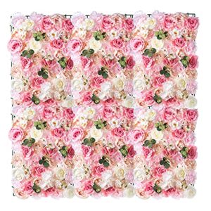 nuptio flower wall panel for flower wall backdrop, 6 pcs 24″ x 16″ white & pink faux roses artificial flower backdrop for flower wall decor, party wedding decor, bridal shower decor baby shower decor