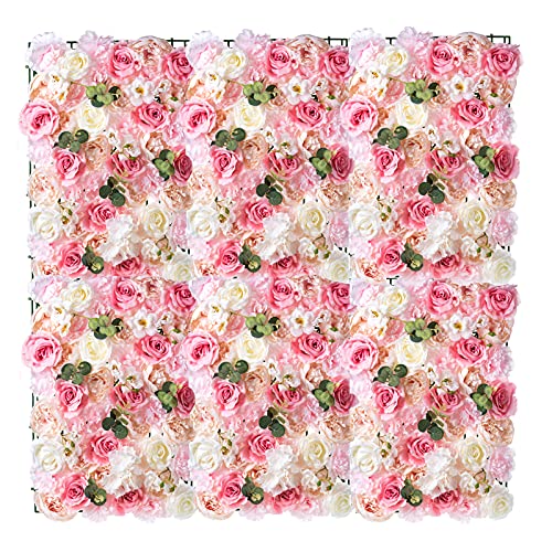 NUPTIO Flower Wall Panel for Flower Wall Backdrop, 6 Pcs 24" X 16" White & Pink Faux Roses Artificial Flower Backdrop for Flower Wall Decor, Party Wedding Decor, Bridal Shower Decor Baby Shower Decor