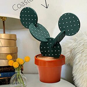 Cactus Coasters Set for Drinks of 6 Pieces,Funny Coasters Cactus Gift with Flowerpot Holder for Home Office Bar Decor