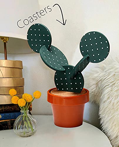 Cactus Coasters Set for Drinks of 6 Pieces,Funny Coasters Cactus Gift with Flowerpot Holder for Home Office Bar Decor