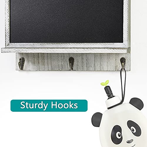 Wall Mounted Chalkboard, Mail Sorter Organizer with Key Hooks, Rustic Key Holder Letter Bills Magazine Organizer for Entryway Mudroom Hallway Office Garage