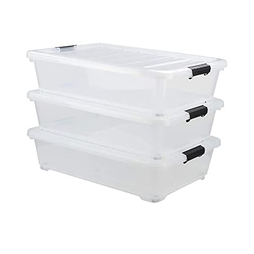 Gloreen 3-Packs Plastic Underbed Storage Bins with Lids, 40 Quart Latch Storage Box