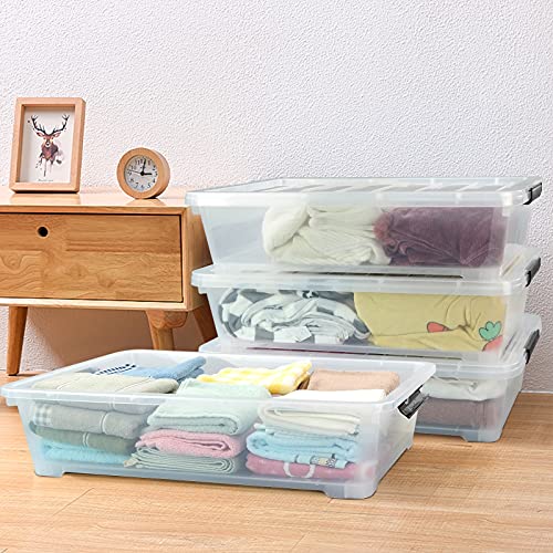 Gloreen 3-Packs Plastic Underbed Storage Bins with Lids, 40 Quart Latch Storage Box