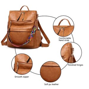 HUIUEITW Women Backpack Purse Fashion Multipurpose Design Handbags and Shoulder Bag PU Leather Travel bag (Khaki)