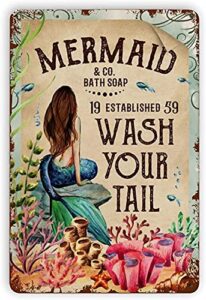 vintage art metal vintage retro metal tin signs mermaid and co bath soap decor suitable for bars cafes home walls decorative art appreciation vintage home decor 8 x 12 inch 8×12 inch