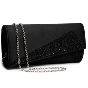 dasein women rhinestone evening clutch bags formal party clutches wedding purses cocktail prom clutches (black)