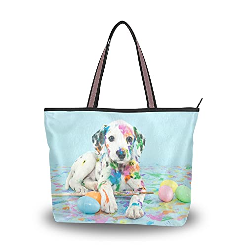 Linqin Women's Shoulder Handbags Tote Purse with Zipper closure A Funny Little Dalmatian Puppy