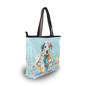 Linqin Women's Shoulder Handbags Tote Purse with Zipper closure A Funny Little Dalmatian Puppy