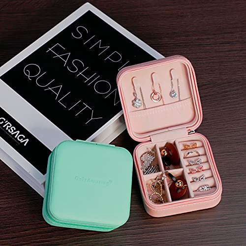 Green Travel Mini Organizer Portable Display Storage Case for Rings Earrings Necklace Valentines Day Gifts for Girls Women