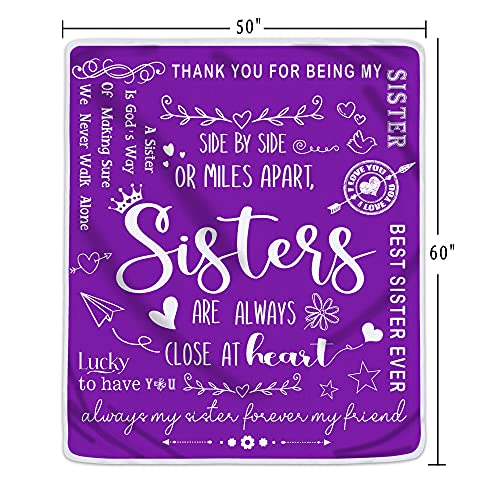 Gifts for Sister Throw Blanket, Cozy & Soft Throw Blankets, Sister Sister Birthday Gifts from Sister, Sister Gifts from Sisters for Sister, Purple Blanket 50" X 60"