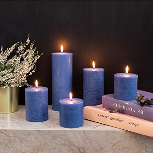 CANDWAX Assorted Candles Pillar - Set of 3 Rustic Pillar Candles Includes 3", 4" and 8" Unscented Candles - Long Burning Candles Ideal as Wedding Candles and Candles for Home - Dark Blue Candles